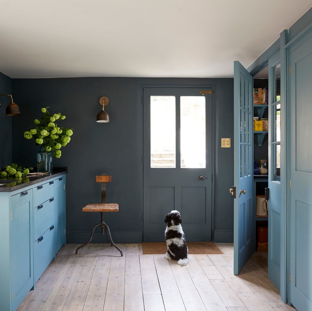 Blue-kitchen-painted-in-Paint-Paper-Library-Blue-Gum - Interiors By Color