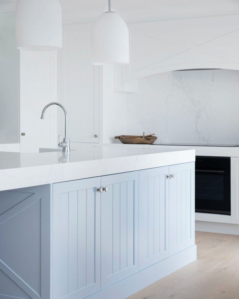 Dulux-Angora-Blue-kitchen-island-paint - Interiors By Color