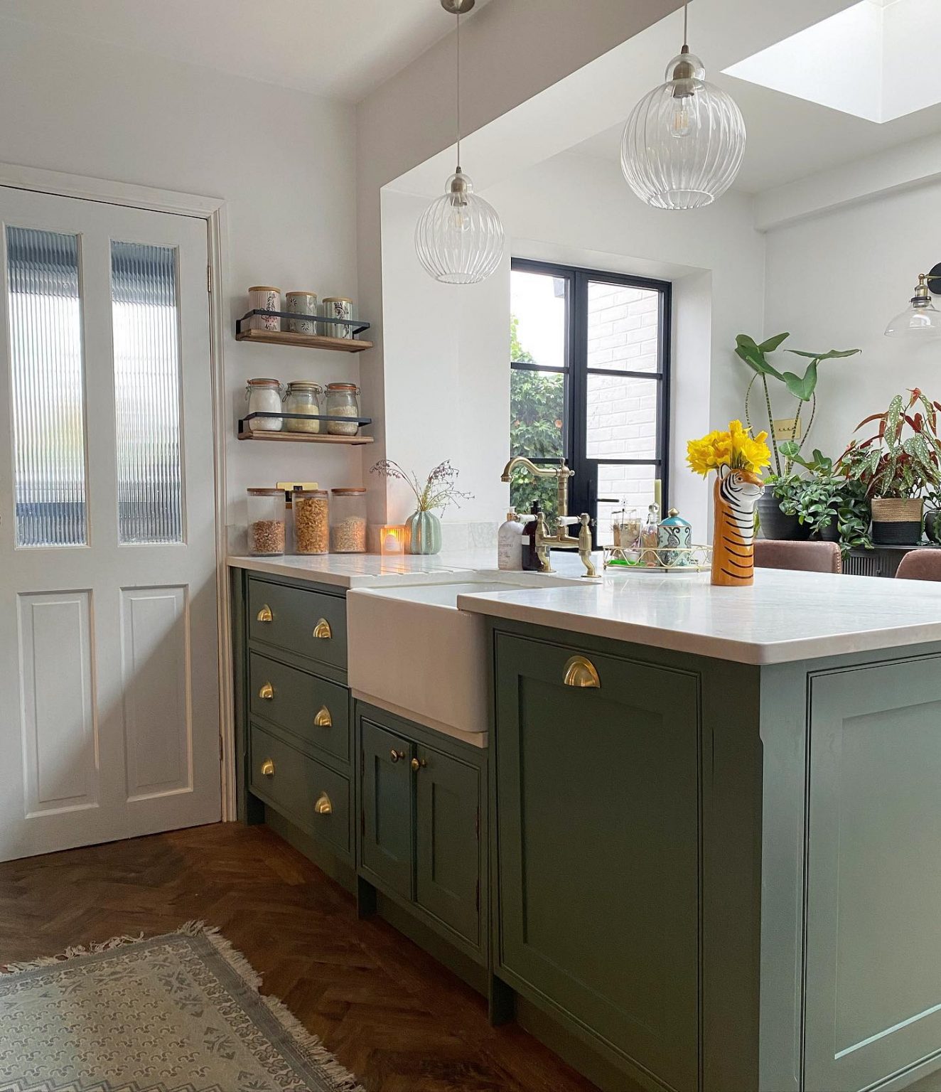Edwardian Terrace Kitchen Reno Painted in Green - Interiors By Color