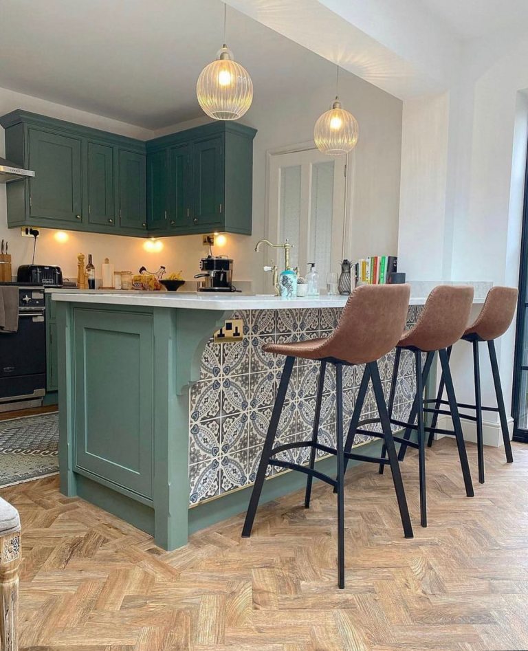 Edwardian Terrace Kitchen Reno Painted in Green - Interiors By Color