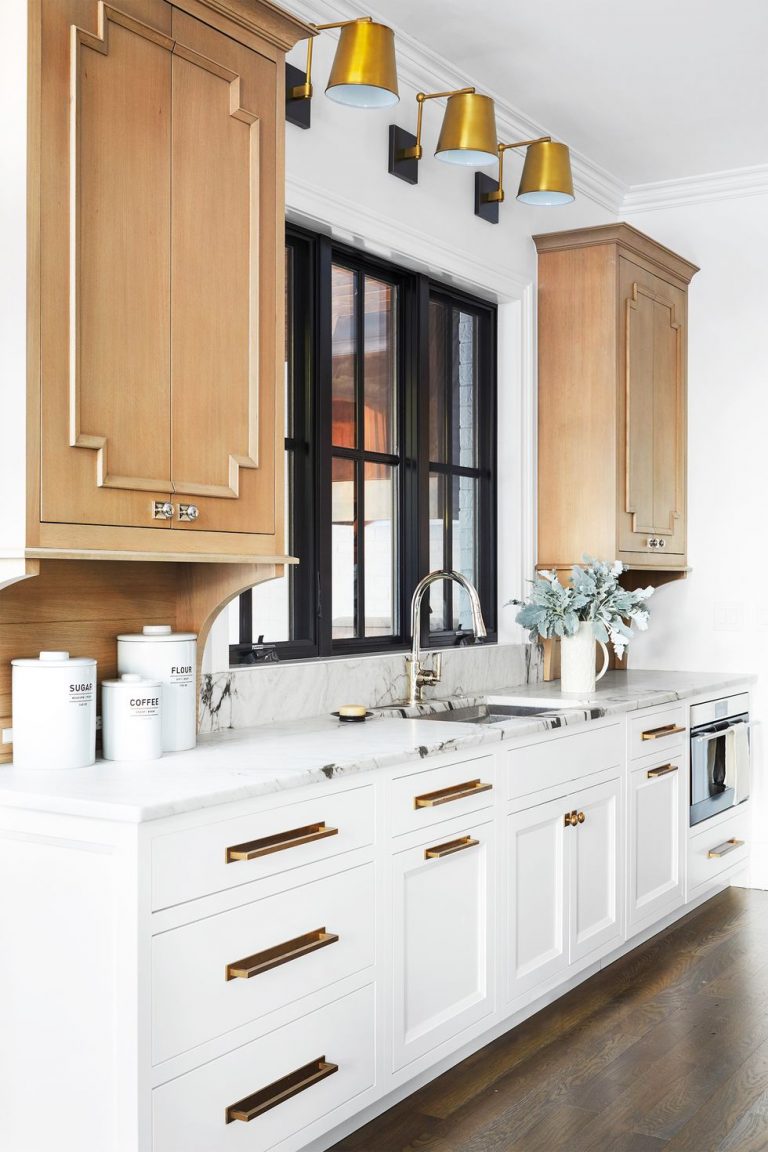 Two-toned kitchen cabinets wood and white - Interiors By Color